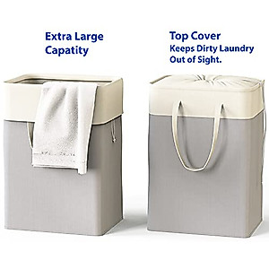 SimpleHouseware Rectangle Terylene Cotton Collapsible Laundry Hamper Basket, Grey