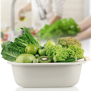 MOUYAT 4 Pack 13L Plastic Wash Basin, 14 Quart Plastic Commercial Bus Box, Rectangular Wash Tub Basin, Beige Dish Pans for Washing Dish, Sink, Cleaning Supplies