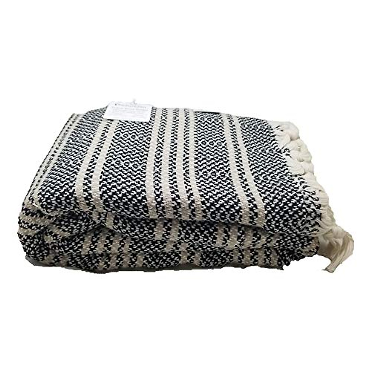 InfuseZen Turkish Throw Blanket Made from 100% Turkish Cotton, Large Lightweight Handwoven Sofa Throw, Partial Bed Cover or Loveseat Blanket (Black with Beige Stripes)