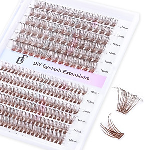 Brown Lash Clusters 222 Pcs D Curl Individual Cluster Lashes 10-16mm Mixed DIY Lash Extensions Soft Volume Brown Eyelash Clusters Self-application DIY Lashes at Home - Rose 6