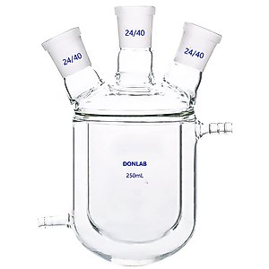 DONLAB CFK-0250 Glass 250ml 3-Neck Double Layer Round Bottom Reaction Flask Jacketed Reactor, with Three 24/40 Ground Glass Joints