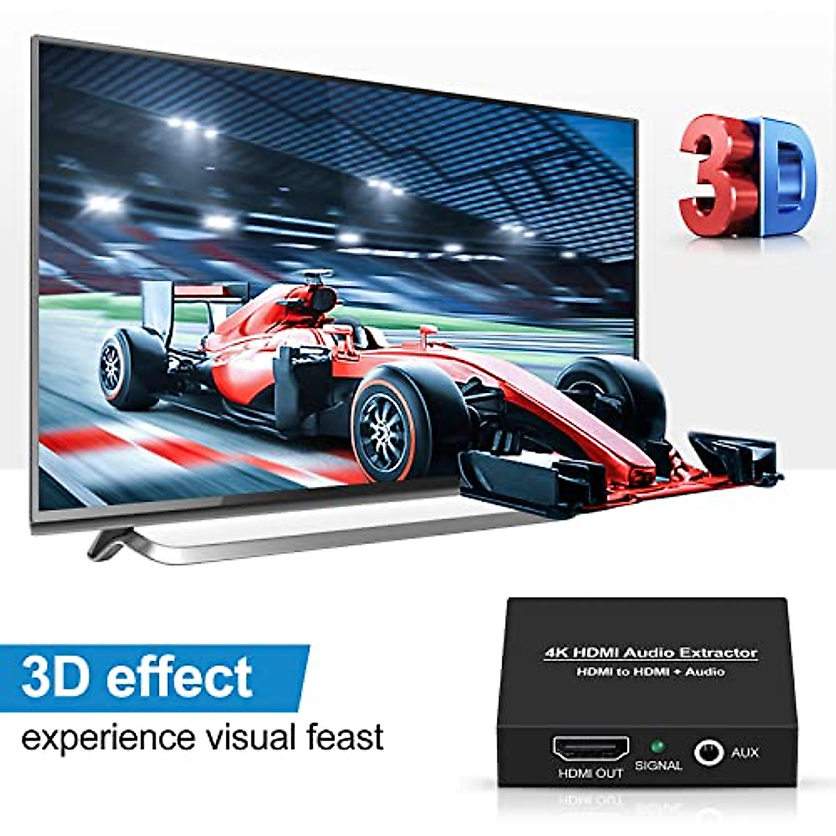 HDMI Audio Extractor 4K, avedio links HDMI to HDMI + 3.5MM Audio Output Converter Adapter Inserter, Support 1080P 3D Compatible with Fire Stick, Xbox, Laptop,Blu-Ray Player