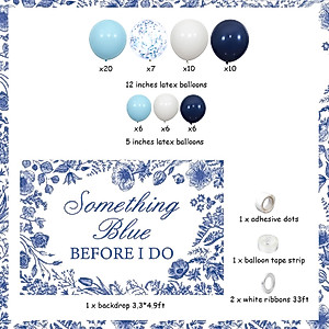 JOYMEMO Something Blue Before I Do Bridal Shower Decorations for Women, Blue and White Balloons Garland Arch Kit with Blue Flower Party Backdrop, I Do Diamond Ring Balloon, Bachelorette Party
