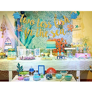 Two Less Fish in the Sea Gold Glitter Banner for Nautical Sea Theme Engagement Party Beach Wedding Anchor Cruise Banner Decorations