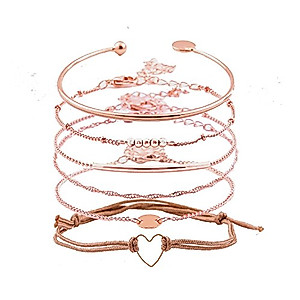 XOCARTIGE Layered Bracelet Set Assorted Beaded Bracelet Multiple Stackable Wrap Bangle Jewelry Adjustable (Rose Gold)