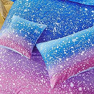 RYNGHIPY 6Pcs Sparkle Gradient Glitter Comforter Sets, Ombre Indigo Pink Gradient Bedding Set for Boys Girls, Rainbow Bed in A Bag Twin Size