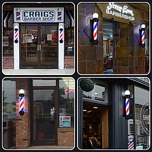 Noverlife 34in Barber Pole LED Sign, Barber Shop Pole Red Blue White Stripes Light, Classic Hair Salon Open Sign, Traditional Barbershop Ideas Wall Mount Rotating Light Waterproof Save Energy Lamp