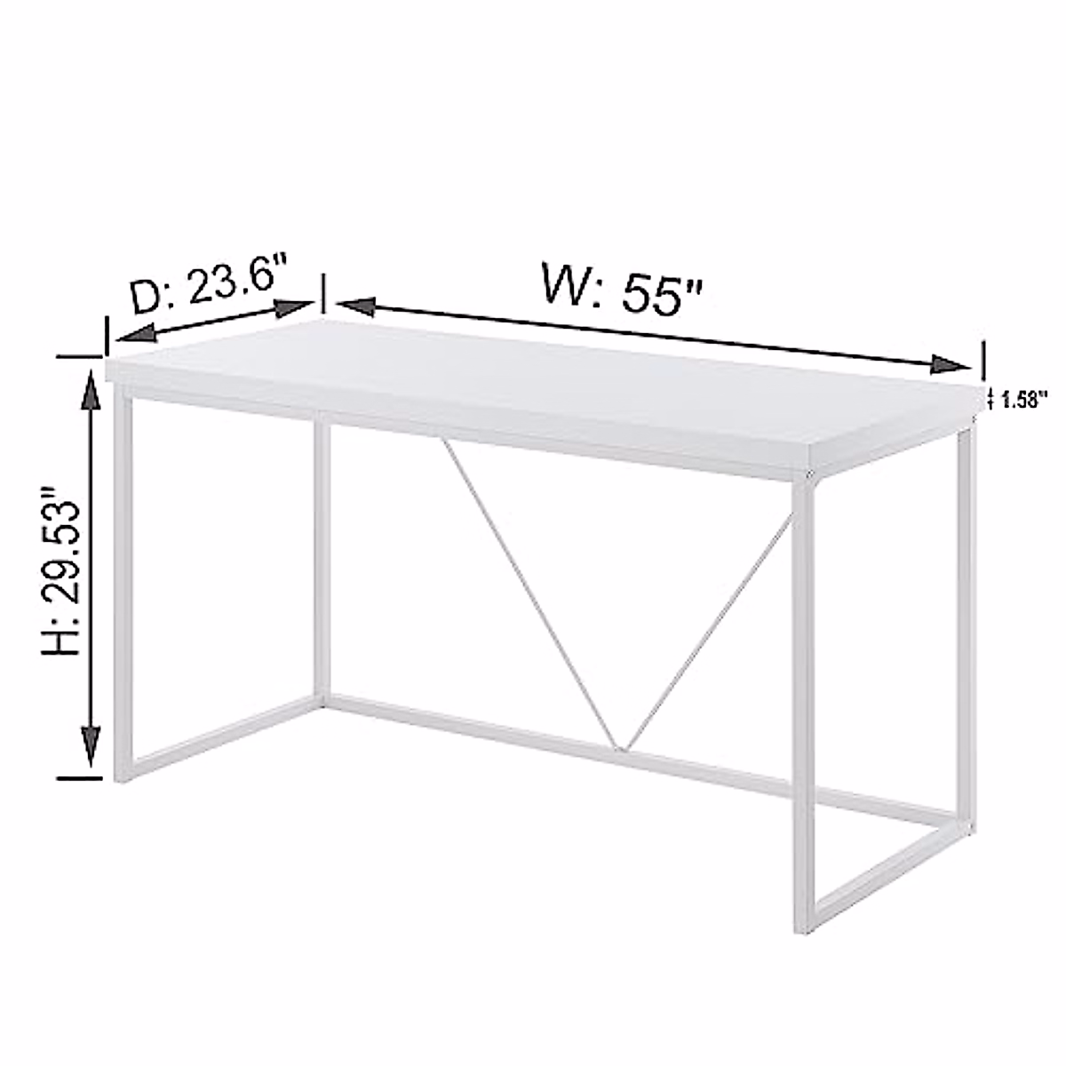 EXCEFUR Home Office Desk, Metal and Wood Computer Desk, Modern Rustic Work Study Writing Table for Living Room Bedroom, White Oak, 55 inch