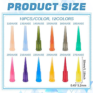 BENECREAT 120Pcs Blunt Plastic Tapered Tip Plastic Dispensing Needle Tips with 12 Mixed Size for Refilling Glue Fluid Precisely(12GA/13GA/14GA/15GA/16GA/18GA/20GA/21GA/22GA/23GA/25GA/27GA)