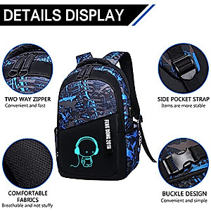 EDOSSA Backpack for Boys, 15.6 Laptop Backpack with USB Charging Port, Bookbag for School,Messenger Bag,Teens Backpack, Cool Backpack School, Backpack for Girls/Boys,luminous backpack，anime backpack.