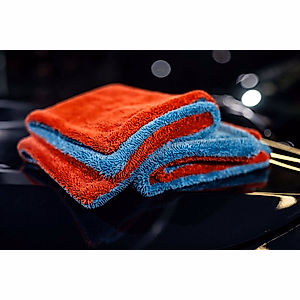 [Dreadnought Max] Triple Layer Microfiber Car Drying Towel | Twist Pile | 1400GSM | 1 Pack (20"x40", Red/Black)