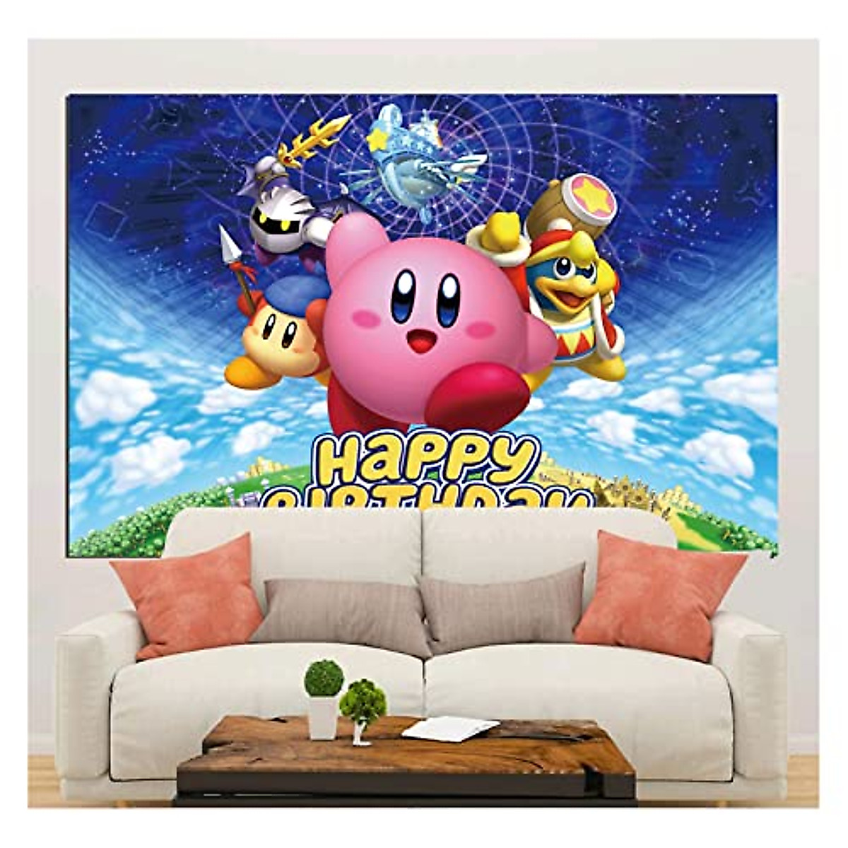 Kirby-Star Happy Birthday Photography Backdrop 5x3ft Princess Kids Kirby-Star Party Happy Birthday Party Decoration Photo Background