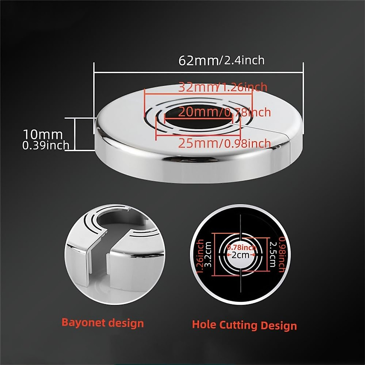 cuttable Wall Split Flange, Split ABS Lightweight Escutcheon Cover Plate,Chrome,for 21/26/33mm(0.8/1.0/1.2in) Copper, PEX Pipe (Tall 10mm Black)