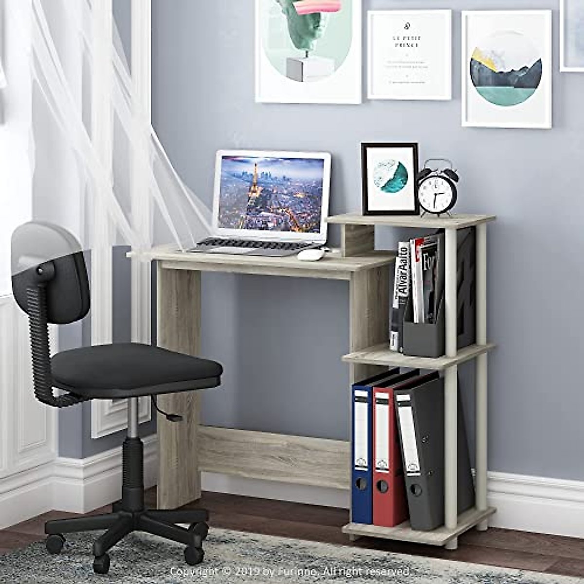 Furinno Efficient Home Laptop Notebook Computer Desk with Square Shelves, Sonoma Oak/White