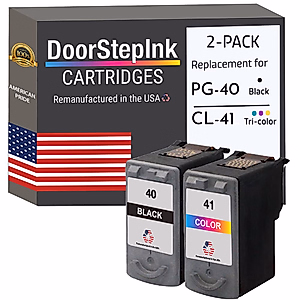 DoorStepInk Remanufactured in The USA Ink Cartridge Replacements for Canon PG-40 CL-41 Black Color 2PK for Canon Pixma iP1600 MP140 MP180 MP460 Fax JX200 Fax-JX210P