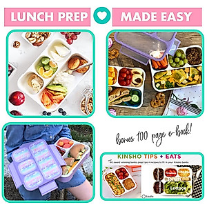 kinsho Unicorn Lunch Boxes for Girls, 4 Compartment Bento-Box Lunch-Box for Kids, Toddlers School Daycare Travel Snack Containers, Utensils, Rainbow Unicorns 2 PACK Set