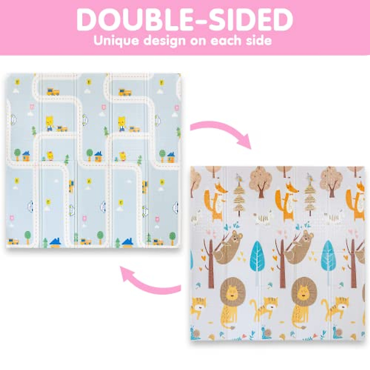 Bammax X-Large Waterproof Foam Padded Baby Play Mat | Reversible & Foldable | Safe & Thick Baby Foam Play Mat | 70" x 78" | Use as Baby Crawling Mat or Kids Play Mat for Floor