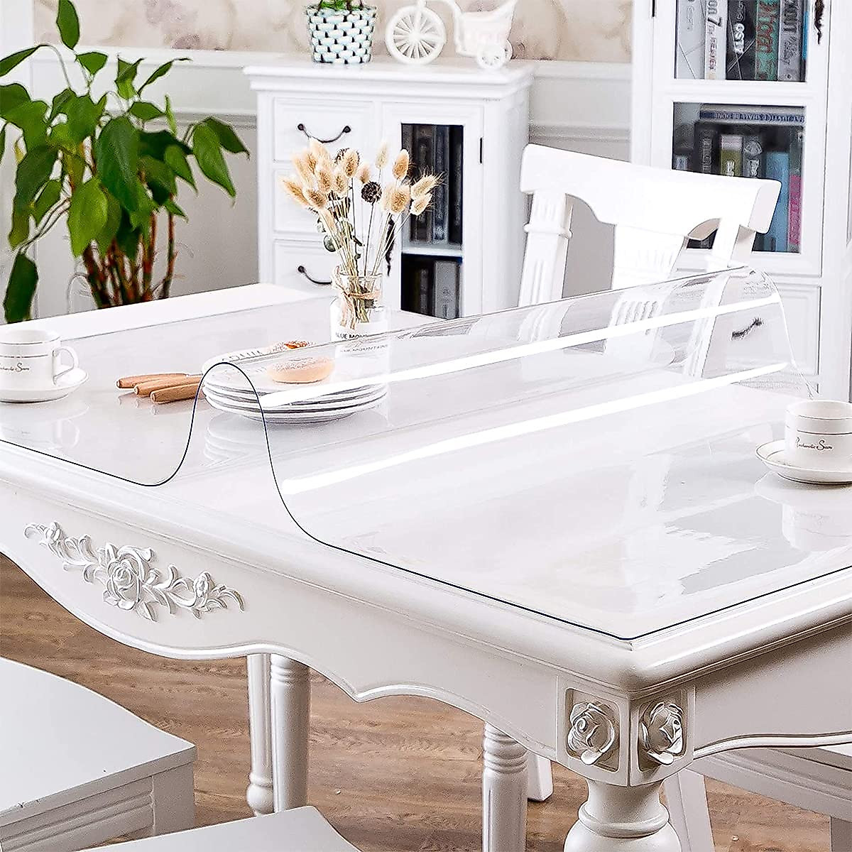 Royhom Clear Table Protector, 1.5mm Thick 60 x 36 Inch, Plastic Table Cover, Table Protector for Dining Room Table, Clear Table Cover Tablecloth Protector, Plastic Table Cloth for Kitchen Wooden Table