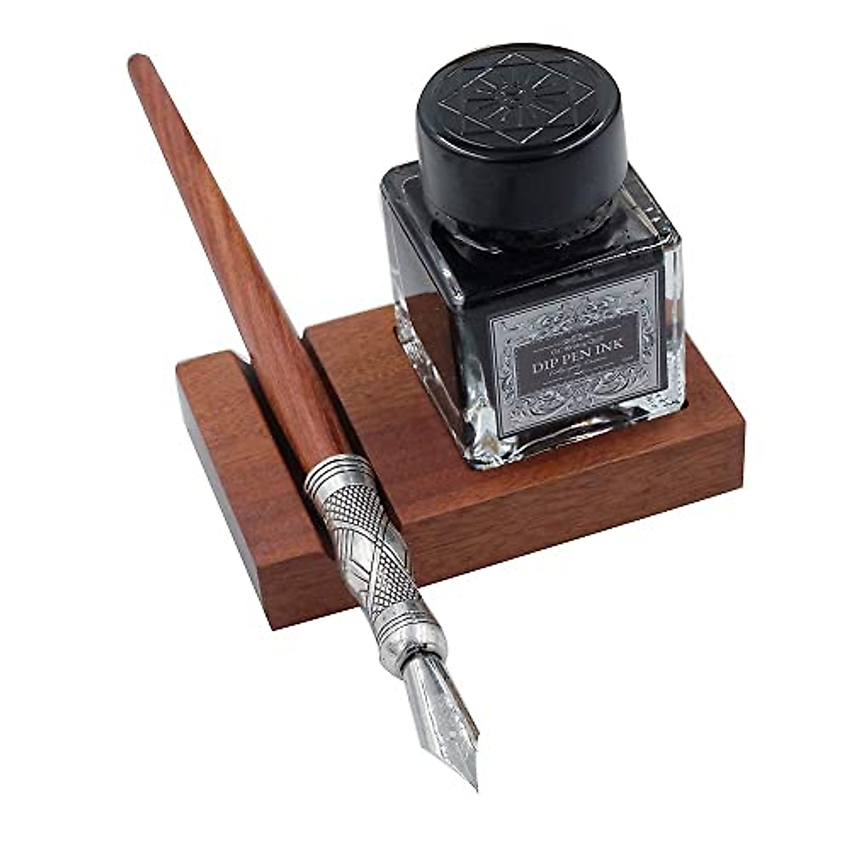 GC Antique Wooden Stem Pen Handcrafted Calligraphy Pen Set Dip Nib Pens-Writing Case With Black Ink Pen Wooden Holder Cartridges LL-182