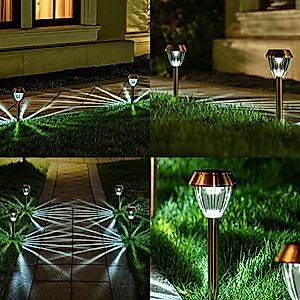 SOLATINO Solar Pathway Lights Outdoor Waterproof 6 Pack Solar Powered Garden Lights Bright Up to 12 Hrs Yard Light LED Landscape Lighting Decorative Copper Stainless Steel Walkway Light, Cold White