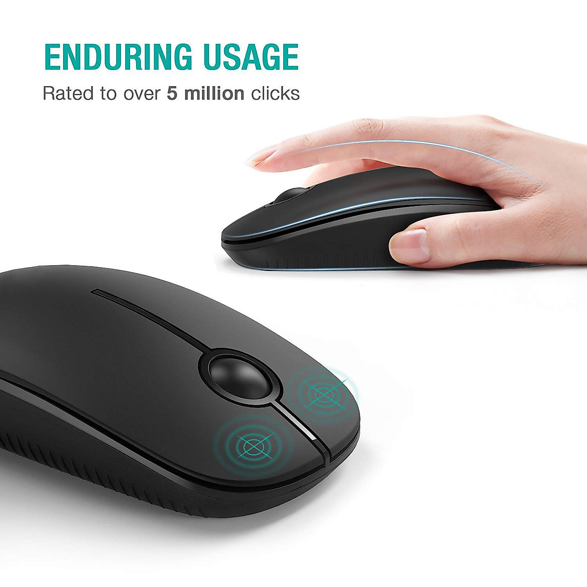 TechGarden 2.4G Slim Wireless Mouse, Silent Cordless Computer Mouse with USB Receiver, Portable Travel Mouse for Laptop Desktop PC Chromebook - Black