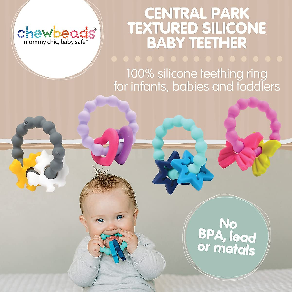 Chewbeads Central Park Teether - 100% Silicone Teething Ring for Infants, Babies & Toddlers - Textured Baby Silicone Teether - Ages 6 Months+ - Butterfly