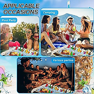3 Pcs Inflatable Serving Bar Salad Ice Tray Food Drink Candy Buffet Containers Set Picnic Pool Luau Inflatable Cooler with a Drain Plug and a Hand Pump Ice Container, 53 x 23.6 x 4.7 Inch (Black)