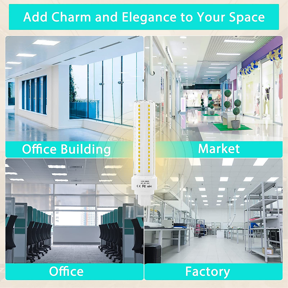 Lustaled Gx24q/G24q 4-Pin Base Light Bulbs, 12W Gx24 LED PL Recessed Lights, Daylight 6000K 26W CFL Replacement for Ceiling Light Downlight Wall Sconce, 4-Pack (Remove/Bypass The Ballast)