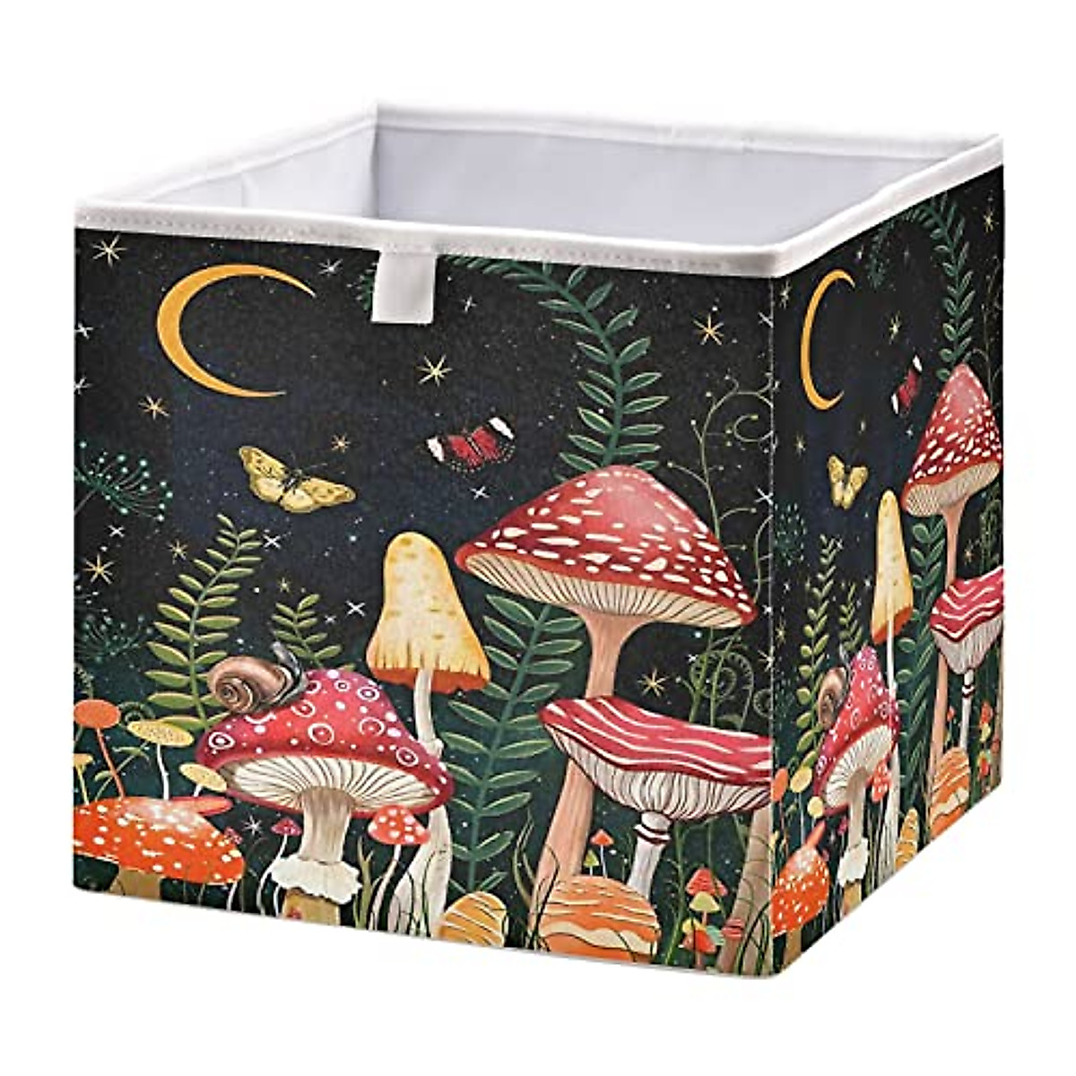Night Mushroom Art Cube Storage Bin, Collapsible Storage Box Bins with Cubes, Foldable Fabric Baskets Bins for Shelf,Closet Cabinet,Home Organization, 11.02 x 11.02 x 11.02 inch