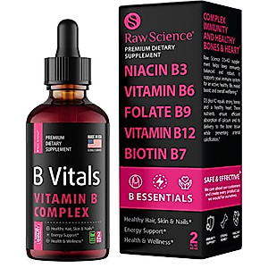 Liquid Vitamin B Complex Supplement – Energy Supplements for Women and Men: Vitamins B3, B6, B9 & Folic Acid for Optimal Health - Hair, Skin & Nails Support - Vegan Super B Complex - Made In USA - 2oz