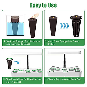 Seed Pod Kit Compatible with Aero Garden and All Brands - Grow Anything Kit for Indoor Garden Hydroponics Growing System with 12 Grow Sponges, 12 Pod Labels, 12 Plant Baskets Domes