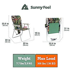 Sunnyfeel Tall Folding Beach Chair Lightweight, Portable High Sand Chair for Adults Heavy Duty 300 LBS with Cup Holders, Foldable Camping Lawn Chairs for Camp/Outdoor/Travel/Picnic/Concert/Sports