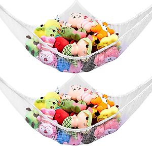 Stuffed Animal Net or Hammock, Stuffed Animal Net, Jumbo Toy Net Hammock for Stuffed Animals KoHuiJoo Wall Sling Corner Extra Large Kids Children Mesh Toy Net Organizer (White 2Pack, 83 Inch)