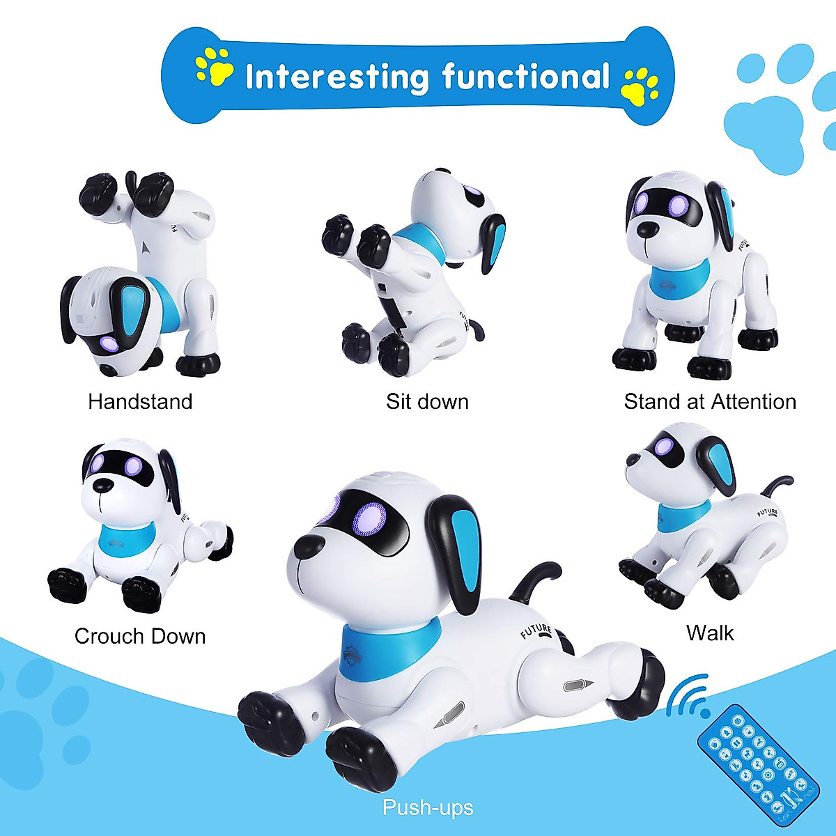 yiman Remote Control Robot Dog Toy, Programmable Interactive & Smart Dancing Robots for Kids 5 and up, RC Stunt Toy Dog with Sound LED Eyes, Electronic Pets Toys Robotic Dogs for Kids Gifts Blue