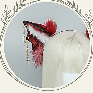 Faylay Bat Ear Women Faux Fur Headband Cosplay Headwear Halloween Accessory (Wine Red)