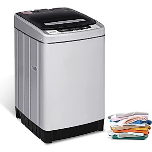 KUMIO 1.5 Cu.ft Washing Machine, 11Lbs Automatic Portable Washer with 8 Wash Programs 10 Water Levels, LED Display, Built-in Drain Pump, Compact Washing Machine for Apartment RV Dorm, Grey