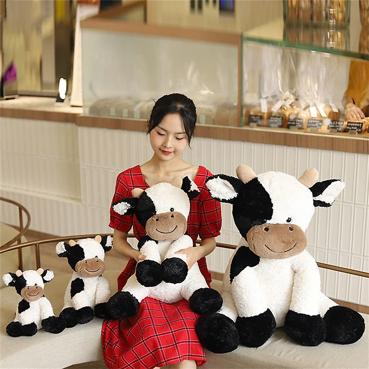 pangcangshu Cow Year Plush Toy Cute Cattle Stuffed Animals Cattle Soft Doll Kids Toys Birthday Gift for Children Easter, Thanksgiving, Christmas, New Year's Gifts(Black and White, 20cm/7inch)