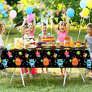 Buryeah 3 Pieces Monster Party Table Covers Plastic Little Monster Table Cloths Monster Birthday Party Tablecloth for Kids Boys Birthday Party Decoration Supplies, 54 x 108 Inch