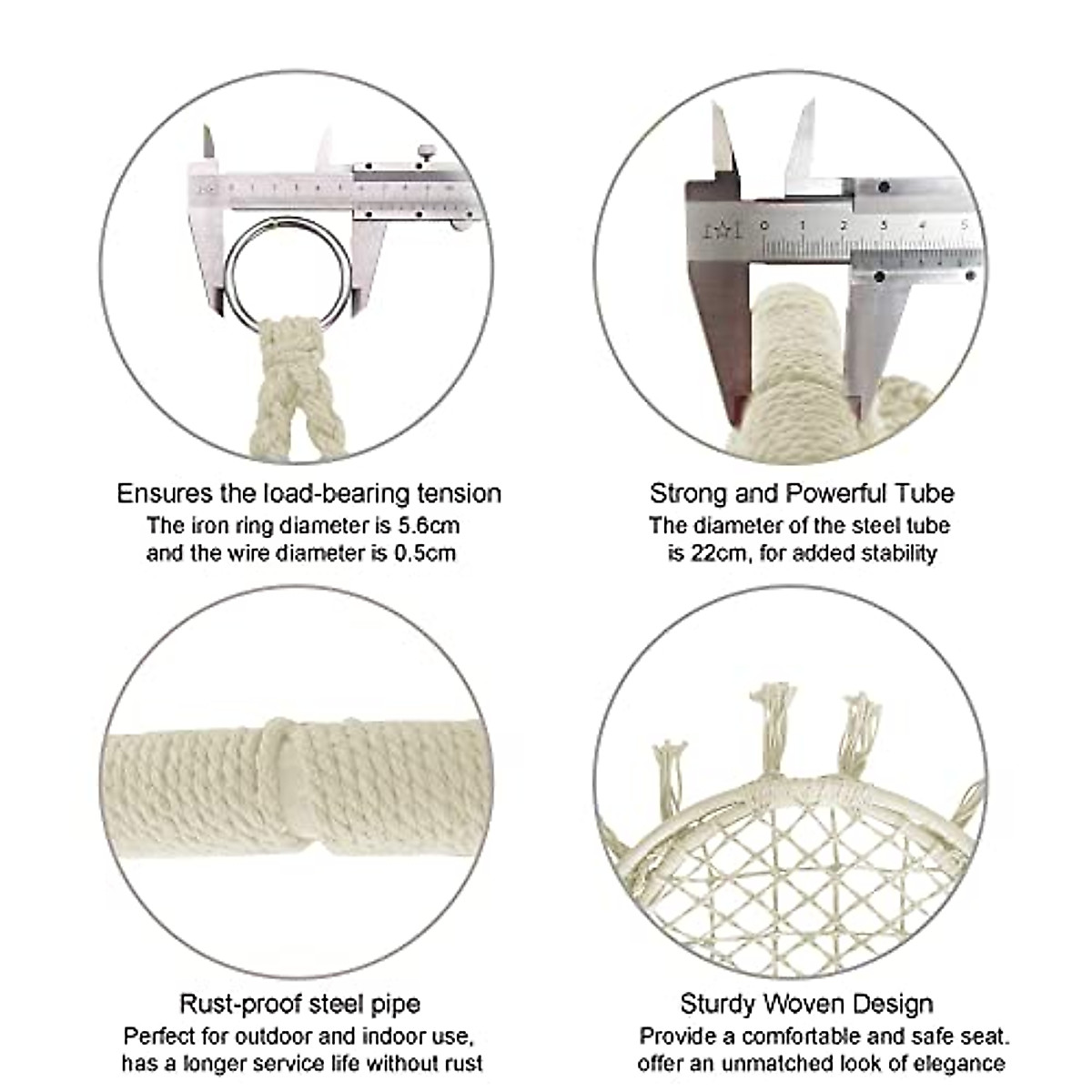 LAZZO Hammock Chair with Hanging Kit and Chain, Cotton Rope Macrame Swing, 260Pounds Capacity, 20" Width, for Indoor, Garden, Patio, Yard (Beige)