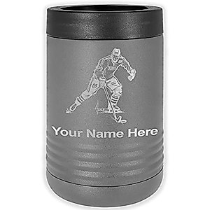 LaserGram Double Wall Insulated Beverage Can Holder, Hockey Player Man, Personalized Engraving Included (Standard Can, Gray)