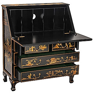 Red Lantern Hand Crafted Artisanal Black Lacquer Secretary Desk - Ching Ming