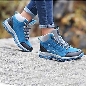 Women's Waterproof Hiking Boots Outdoor Running Trail Hiker High-top Non-Slip Casual Climbing Shoes Blue