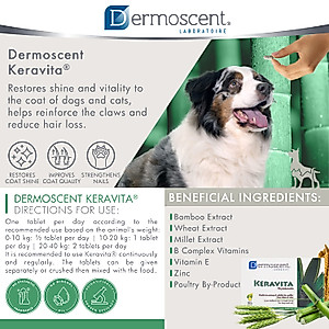 Dermoscent Keravita® Dog & Cat Skin and Coat Food Supplement - Natural Vitamin Pills for Hair Loss or Brittle Claws - 30 Tablets