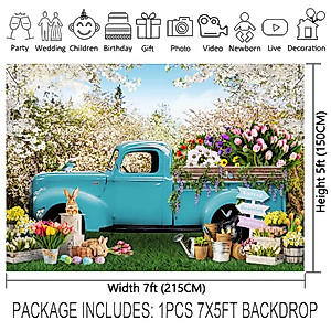 Swepuck 7x5ft Spring Easter Truck Photography Backdrop Floral Bunny Eggs Grass Garden Forest Party Decorations Portrait Photo Booth Banner