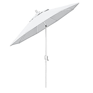 California Umbrella 9' Round Aluminum Market Umbrella, Crank Lift, Push Button Tilt, White Pole, White Olefin