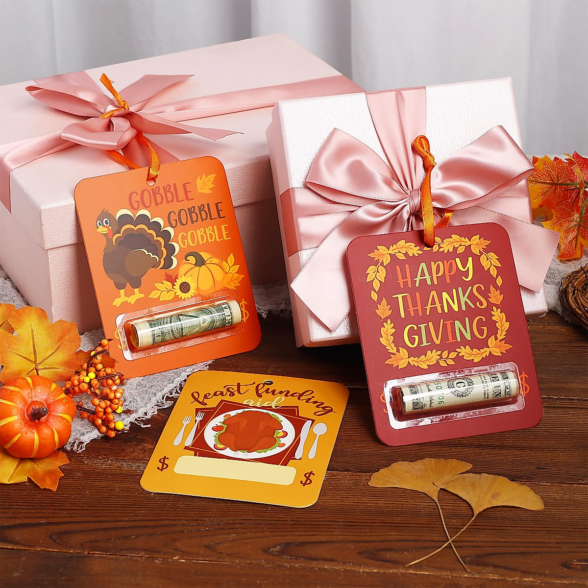 Thanksgiving Money Cards for Cash Gift Holders Fall Gift Ideas Paper Thank You Money Card Holder with Blister Box Double-Sided Tape for Gift Cards and Cash Not Including Money - Set of 6