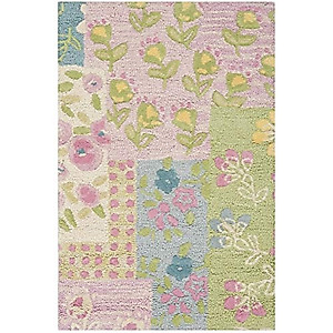 SAFAVIEH Kids Collection Accent Rug - 2' x 3', Pink & Multi, Handmade Floral Patchwork Wool, Ideal for High Traffic Areas in Entryway, Living Room, Bedroom (SFK321A)