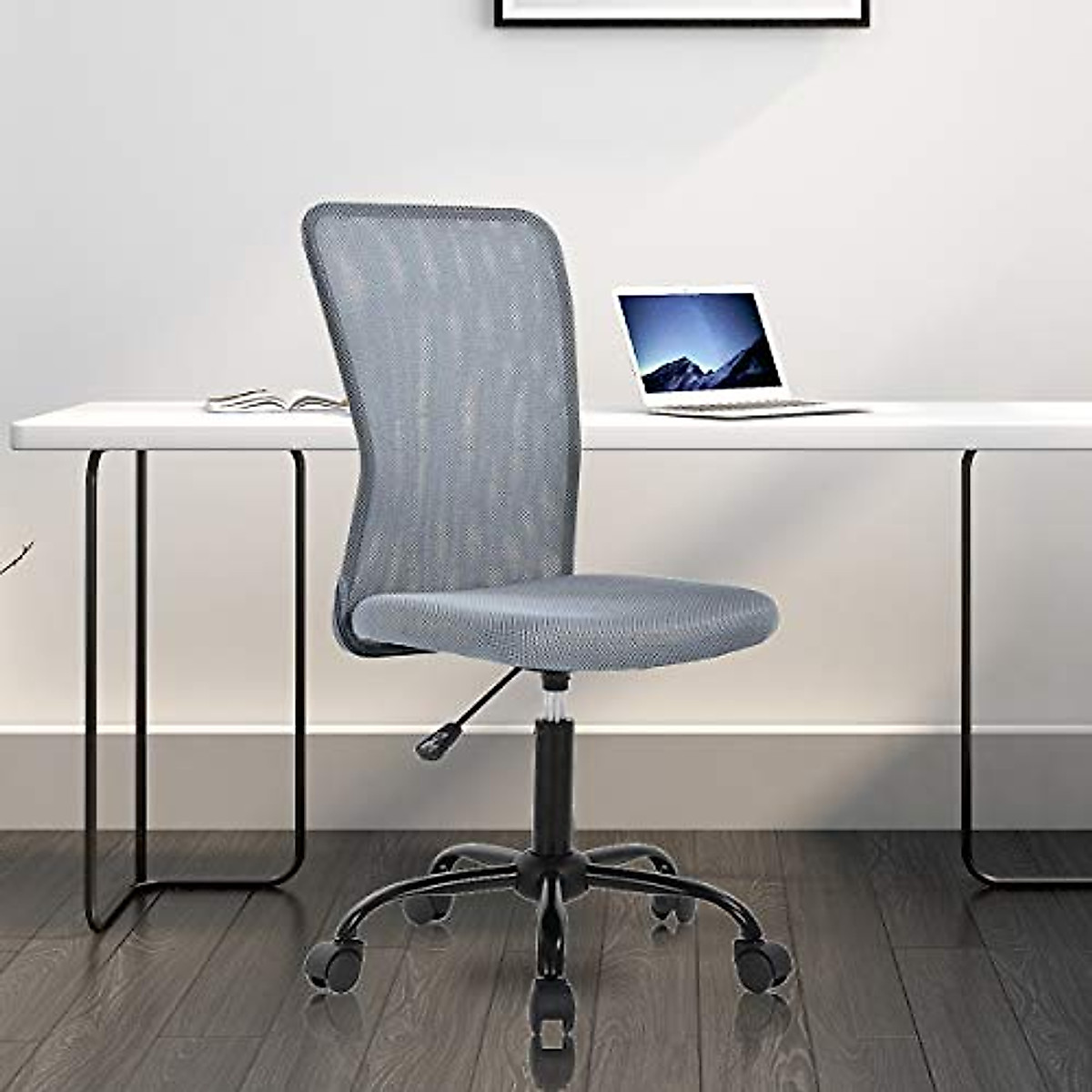Hudada Simple Mesh Office Chair, Ergonomic Office Chair Armless Home Office Chair Adjustable Computer Chair Task Rolling Swivel Chair Black Desk Chair for Working, Meeting - Grey