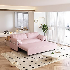 FANYE Queen Size Loveseat Sleeper Sofa Bed,Oversized Convertible Love Seats Sofabed W/Pull Out Sleep Couch and Padded Armrests for Living Room, Velvet Upholstered Lounge Daybed