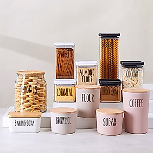 Talented Kitchen 136 Pantry Labels for Food Containers, Preprinted Clear Kitchen Food Labels for Organizing Storage Canisters & Jars, Black All Caps + Numbers Stickers (Water Resistant)